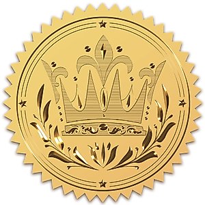 CRASPIRE Crown Stickers 2" Gold Foil Sticker 100pcs Certificate Seals Gold Embossed Round Embossed Foil Seal Stickers for Envelopes Invitation Card Diplomas Awards Graduation Celebration