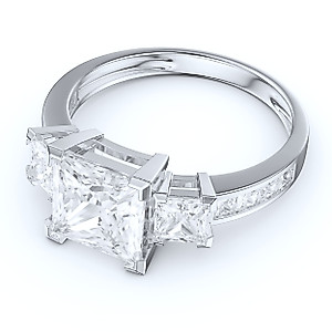 PRSTANI 14k White Gold Three Stones All Princess Cut Simulated Diamond Engagement Ring 2CT Main Stone (6)