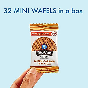 Rip Van Wafels Dutch Caramel Mini Stroopwafels - Low Carb Snacks (3g Net Carbs) - Non GMO Snack - Keto Friendly - Office Snacks - Low Calorie Snack (37 Calories) - Low Sugar (1g) - 32 Pack