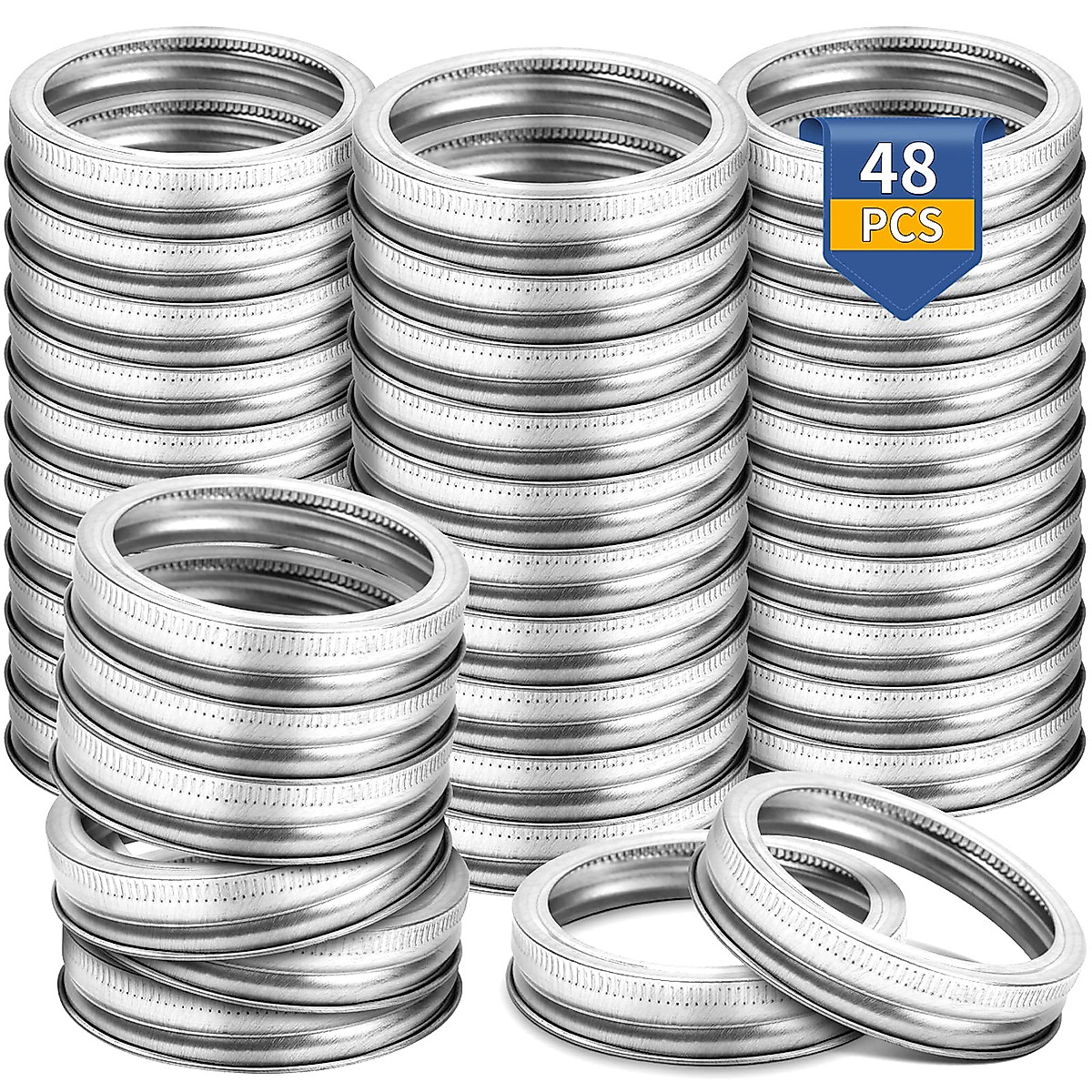 48 PCS Wide Mouth Canning Rings, Wide Mouth Mason Jar Rings - Split-Type Seals Jar Rings, Replacement Metal Rings Rust Proof Leak Proof Screw Bands for Wide Mouth Jar