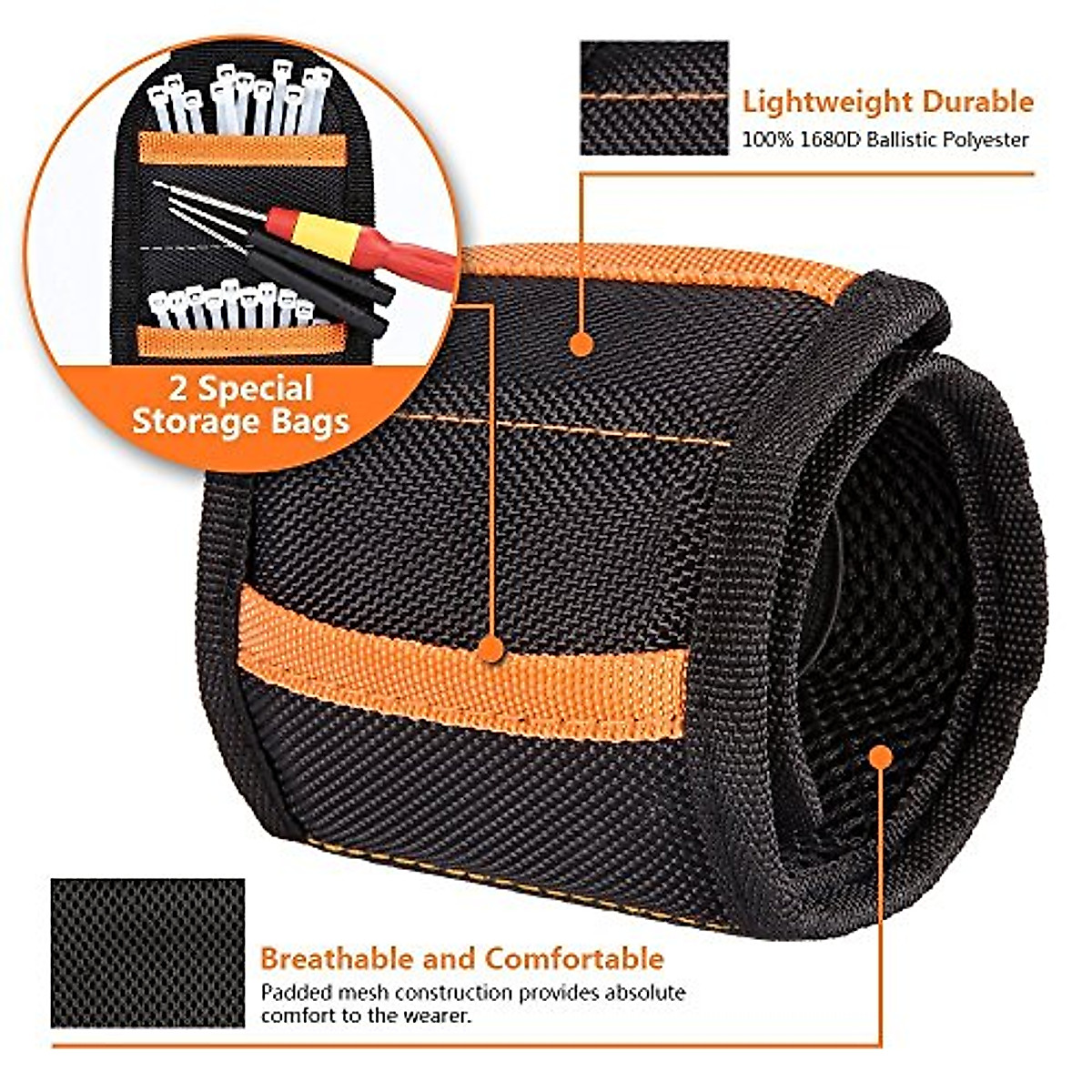 JIANYI Magnetic Wristband with 15 Strong Magnets for Holding Screws, Nails, Drill Bits, Bolts, Tools - Best Unique Gift for Men, DIY Handyman, Father/Dad, Husband, Boyfriend, Him, Women