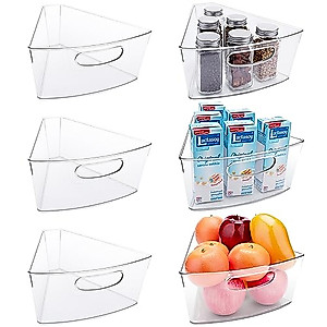 Lazy Susan Organizer 10.2"x 9.4"x4" for 26" Diameter Corner Lazy Susan Cabinet, Set of 8 Plastic Clear Lazy Susan Bins, 1/8 Wedge 4" Deep Kitchen Corner Storage Bin