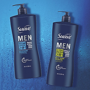Suave Men 3-in-1 Shampoo Conditioner Body Wash Citrus Rush for Gentle Cleansing and Conditioning Mens Shampoo 3 in 1 Formula with Keratin and Glycerin 28 oz