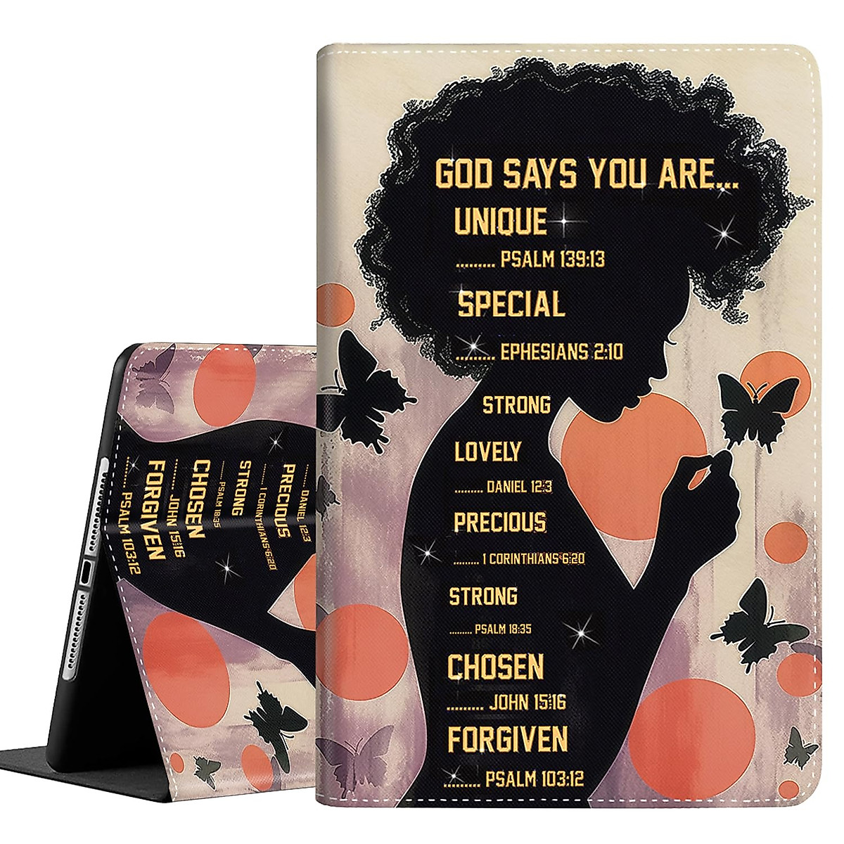 Case for iPad 10.2 Case 2021 iPad 9th Gen / 2020 iPad 8th Gen / 2019 iPad 7th Gen Case, Durable Shockproof Protective Cover for 10.2"，African American Black Woman Butterfly