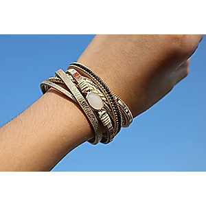 Vercret Leather Wrap Bracelet for Women - Multi-Layer Bracelets for lady, Ideal Gift Bracelet for Women, lover, Mom…… (A White Beads)