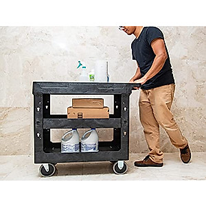 550lb Capacity Heavy Duty Plastic Utility Cart 34-1/2" L x 16-3/4" W with Handle 3 Shelves Pake Handling Tools