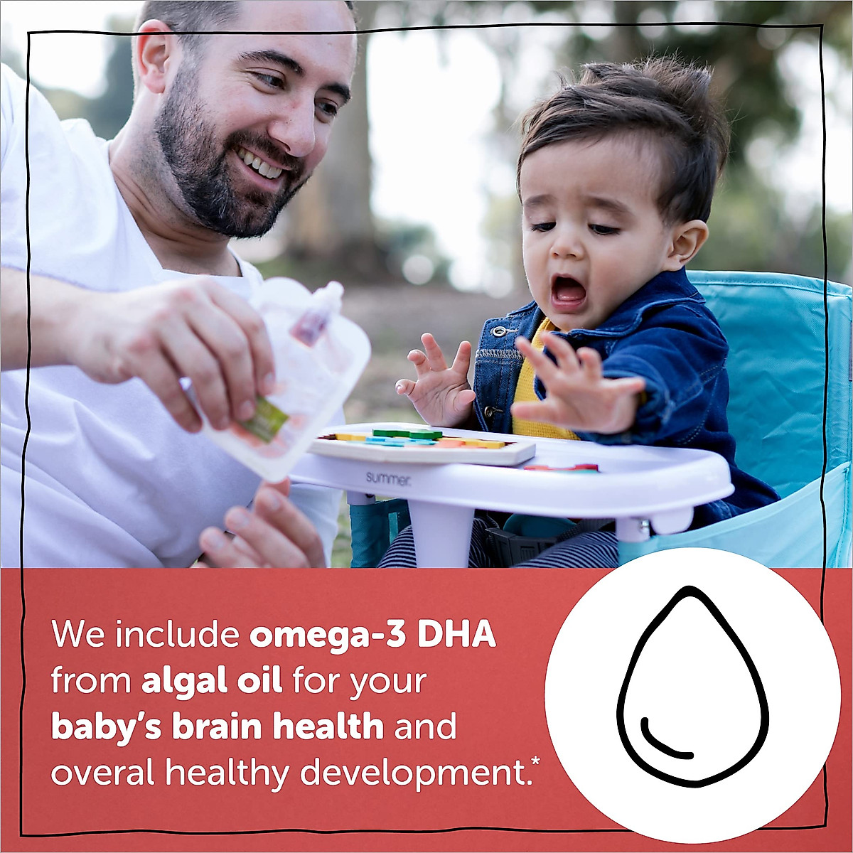 SmartyPants Baby Multi&DHA Supplement:Liquid Multivitamin with Vitamin D3, C,Vitamin B6,Biotin,Choline & Lutein, for Infants 6-24 Months,Gluten Free,Natural Fruit Flavor,30 Servings(Package May Vary)