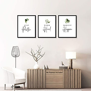 Botanical Inspirational Motivational Wall Art Office Decor - Unframed Set of 3 - 8x10 inch - Black and White Sage Green Leaf Plant Wall Art Posters for Office, Positive Office Decor, Inspirational Motivational Office Wall Decor Posters, Office Wall Art fo