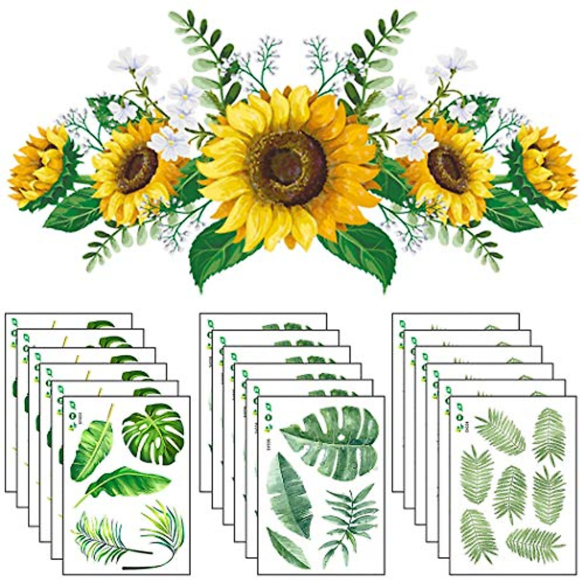Dorakitten Leaf Wall Decals, Dorakitten Sunflower Wall Stickers DIY Tropical Palm Leaf Wall Art Decal Waterproof Leaf Stickers for Kitchen Bathroom Living Room