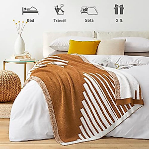 Oli Anderson Triangle Knit Throw Blanket for Couch, Lightweight Cozy Blanket and Throws with Plush Reversible Microfiber, Fluffy Blanket for Travel, Bed, Sofa, 50"x60", Caramel