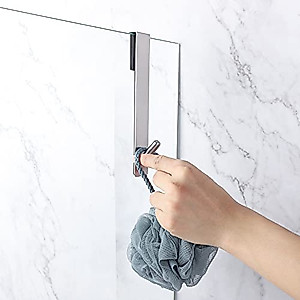 Simtive Extended Shower Door Hooks (7-Inch), Over Door Hooks for Bathroom Frameless Glass Shower Door, Towel Hooks, 2-Pack, Silver