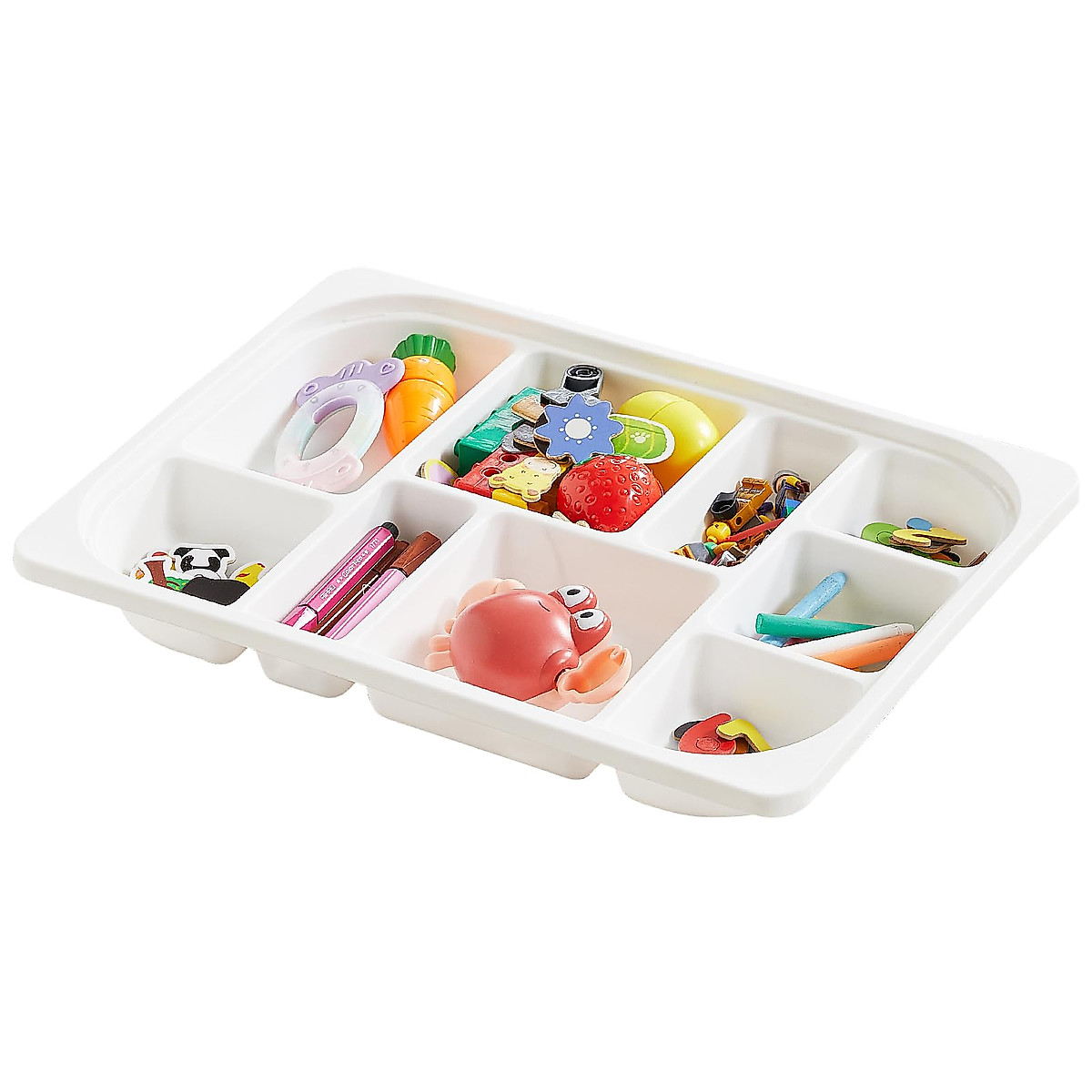 Beright Storage Tray with Compartments, Compatible Sensory Table, Stackable Plastic Storage Bins, Children Storage Box for Building Blocks, Toy, Craft, Tool, White