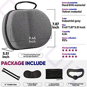 Travel Case for Oculus Quest 2, Gmquiz VR Case Compatible with Oculus Quest 2 Carrying Case, with Silicone Face Cover & Lens Protector, Gray.