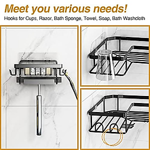 SIXDOVE 3-PACK Corner Shower Caddy- Corner Shower Shelf with 1 Soap Holder, Adhesive Shower Organizer with 18 Hooks, No Drilling Rustproof Stainless Steel Shower Rack Shelves for Bathroom & Kitchen