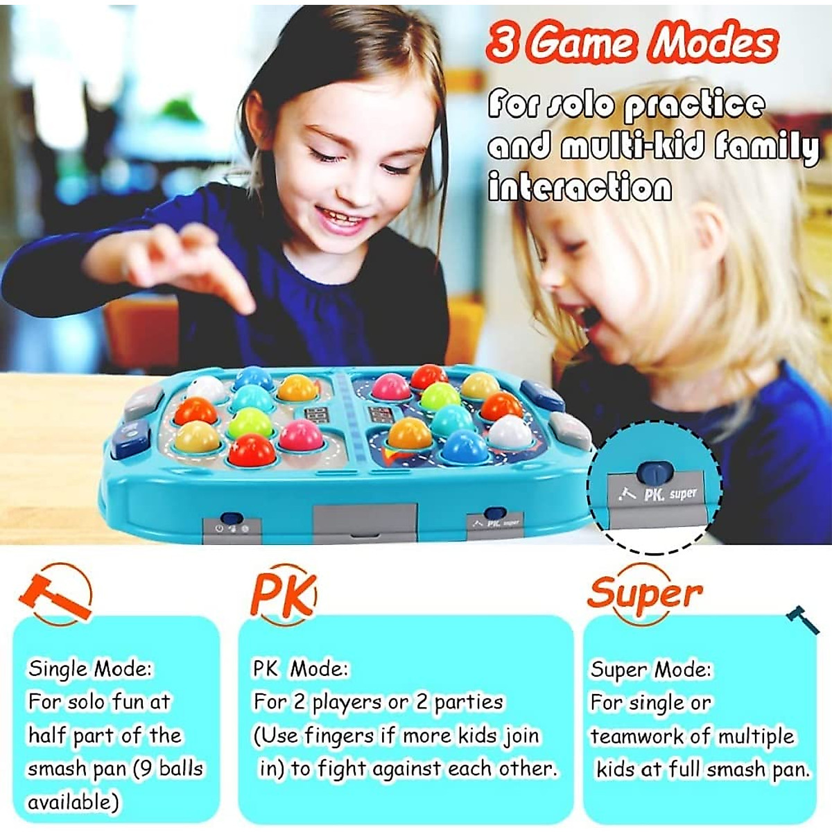 EPAPHRAS Whack Mole Game Toy for 3+ Year Old, Large Size Pounding Toy with PK Mode, Interactive Educational Toys Early Developmental Toys for Kids, Birthday Item