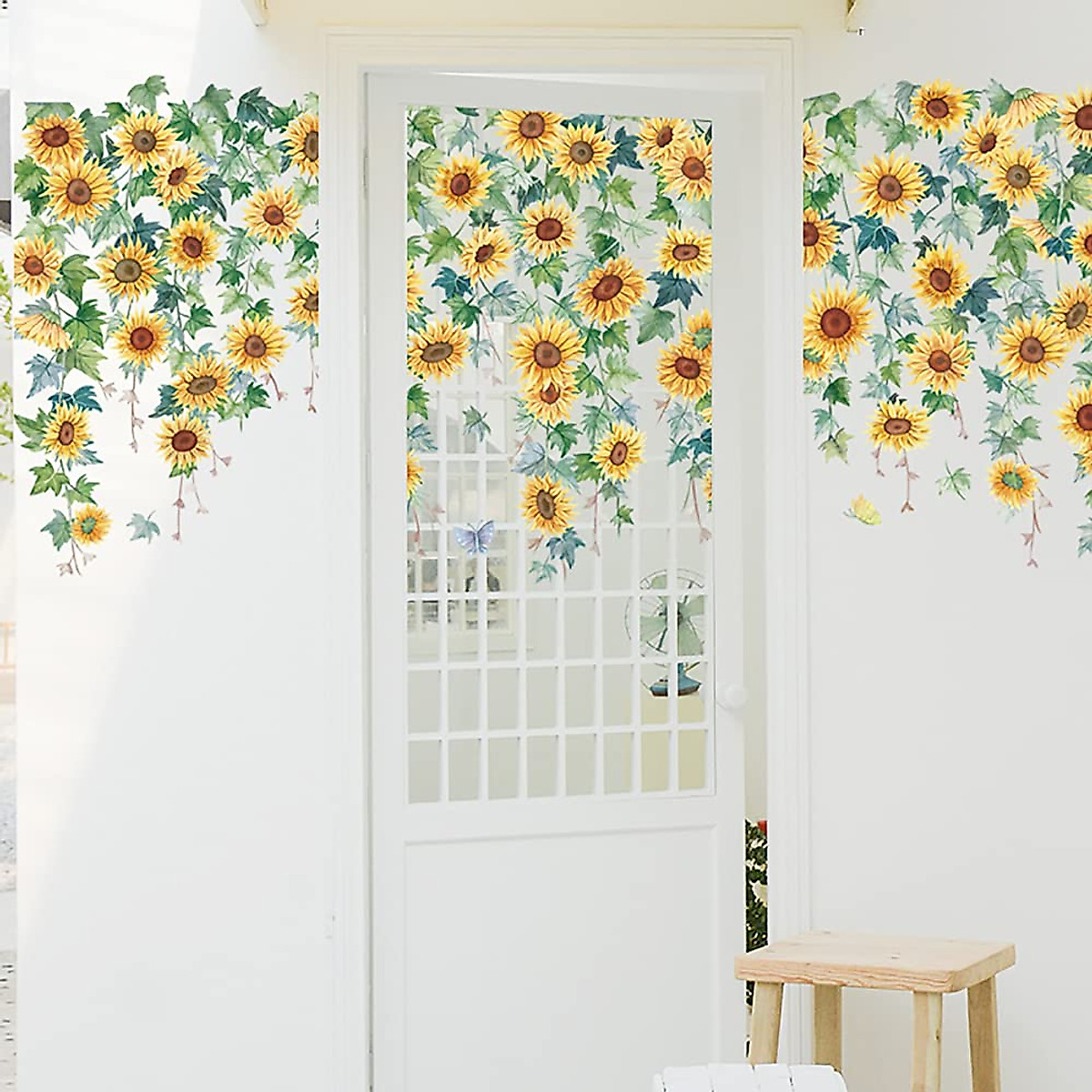 Runtoo Sunflower Wall Stickers Hanging Vines Floral Wall Art Decal for Kitchen Girls Bedroom Bathoom Kids Wall Decor