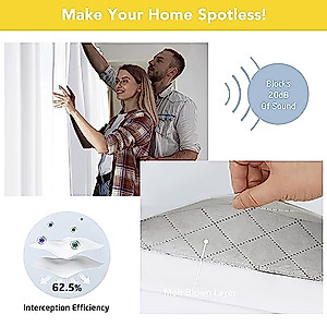 NICETOWN Dust Isolate Sound Barrier 100% Blackout Divider Curtains 84 inches Long, Non-Oily Particle, Noise, Cold & Cold Blocking Drapes Multiple Protection for Nursery/Daytime Sleep (White, 2 PCs)