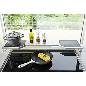 Yamazaki Home Expandable Stovetop Rack, 31.5 in L x 22 lb Capacity, Steel and Silicone