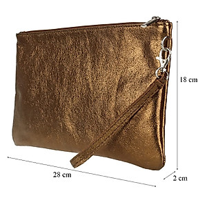 Girly HandBags Womens Genuine Italian Metallic Leather Clutch Bag Silver