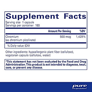 Pure Encapsulations Chromium (Picolinate) 500 mcg | Hypoallergenic Supplement for Healthy Lipid and Carbohydrate Metabolism Support* | 180 Capsules