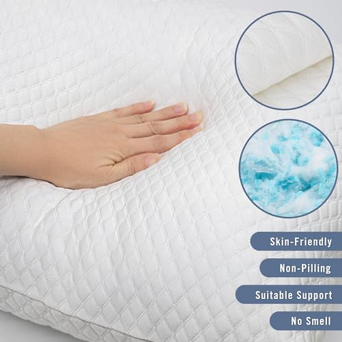 Higoom Standard Size Bed Pillows for Sleeping 2 Pack,Shredded Memory Foam Pillows with Washable Removable Pillowcase Set of 2,Height Adjustable,Suitable for Stomach,Back and Side Sleepers.