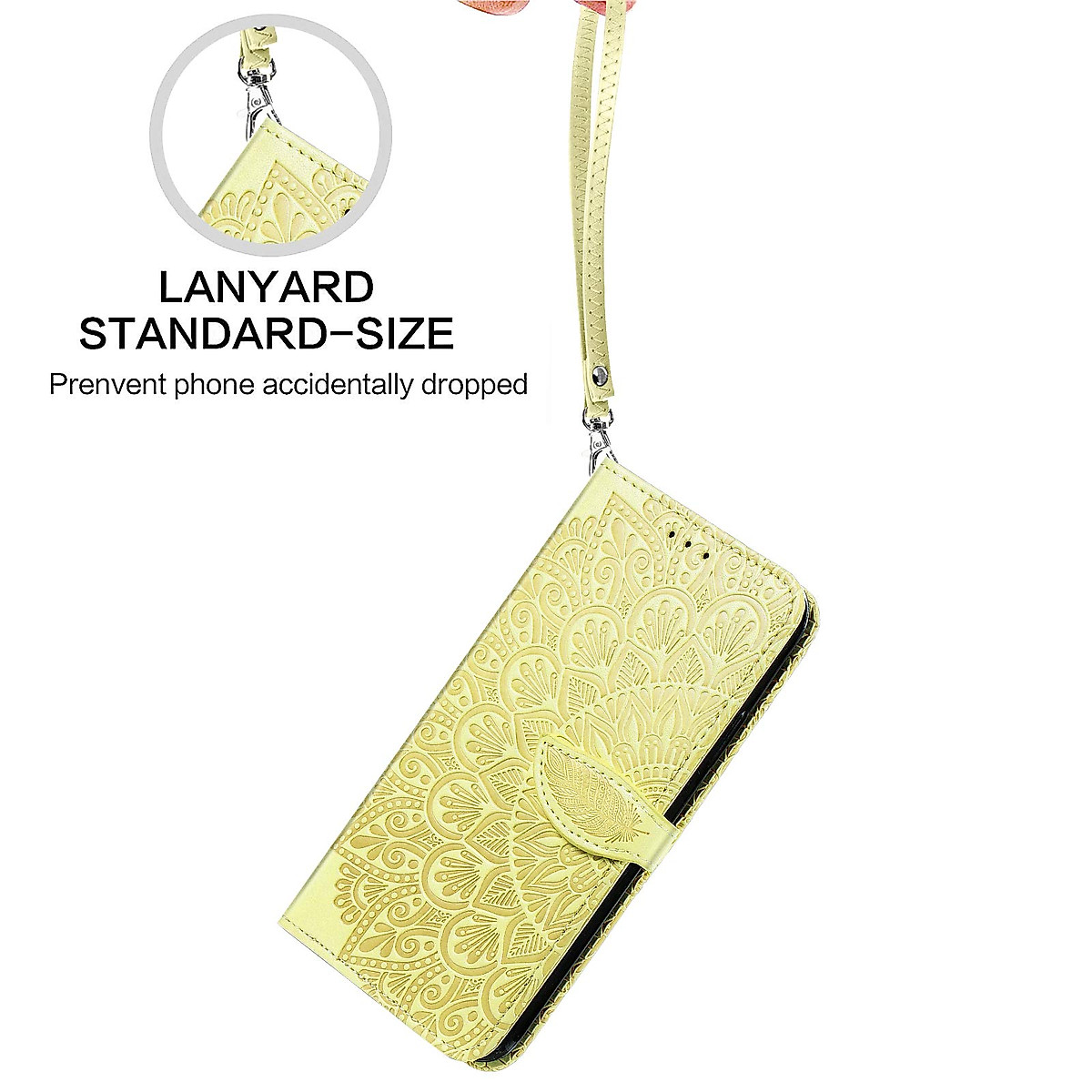 ONV Wallet Case Compatible with Samsung Galaxy S9 Plus -Solid Color Emboss Feather Flip Phone Case with Strap Card Slot Magnet Leather Shell Flip Stand Cover for Samsung Galaxy S9 Plus [MZY] -Yellow