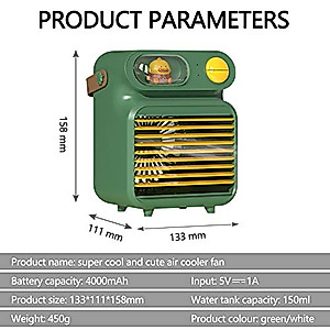 Beauty Nymph Mini Cute Portable Air Cooler Fan Big Ice Fog Personal Air Conditioner Fan and Humidifier (Green)