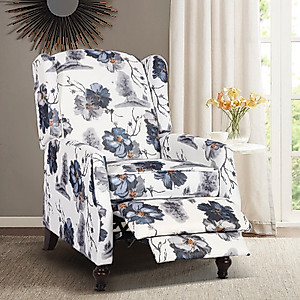 B BAIJIAWEI Wingback Recliner Chair - Tufted Arm Chair Recliner - Fabric Push Back Recliner Chair for Living Room Adjustable Backrest (Single, Blue Floral)