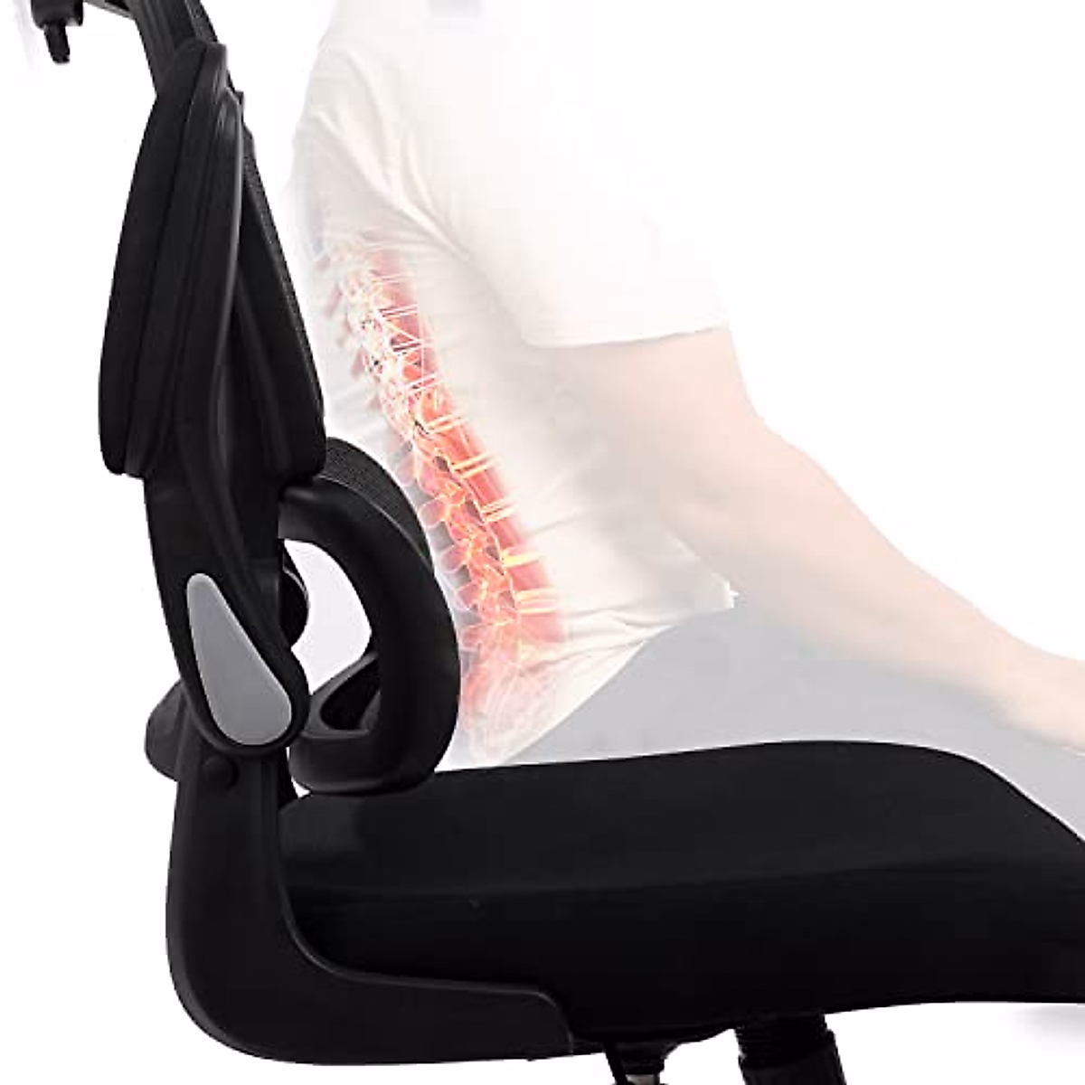 BAOMKONG Office Chair with Flip Up Arms High Back Desk Chair,Adjustable Headrest and Tilt Function,Support 360°Swivel Computer Chair Task Chair,Executive Chair (Black)