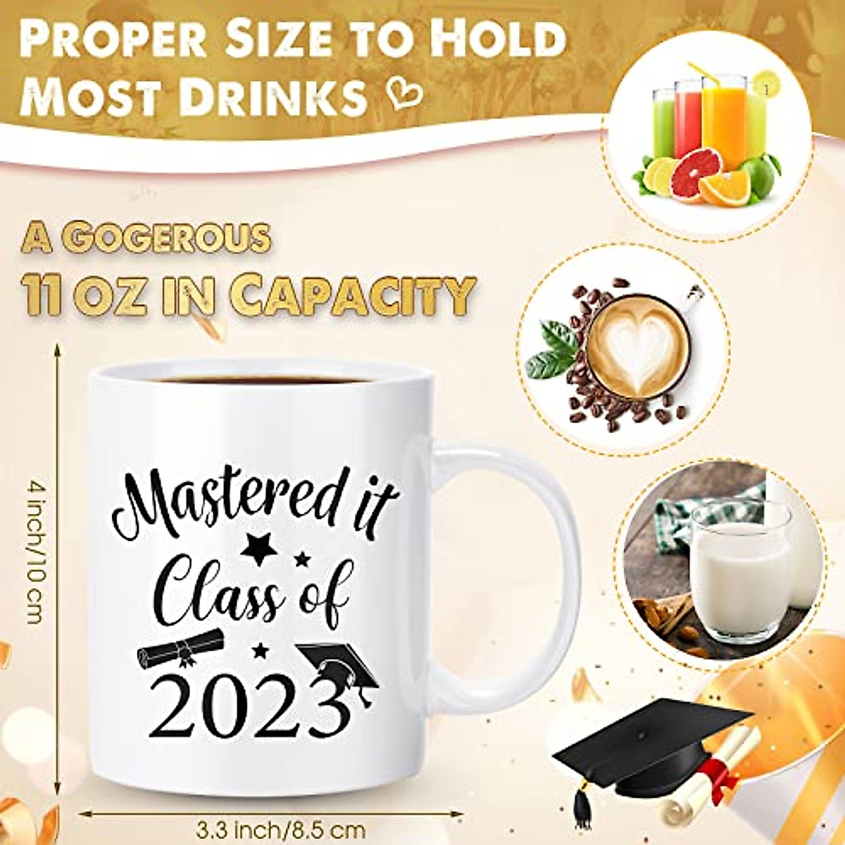 Cunhill Graduation Gifts for Mastering Degree, Mastered It 2023 Coffee Mug 11 oz Masters Graduation Mug Gifts Farewell Gifts for Her Him Women Men High School College Graduation (2023)