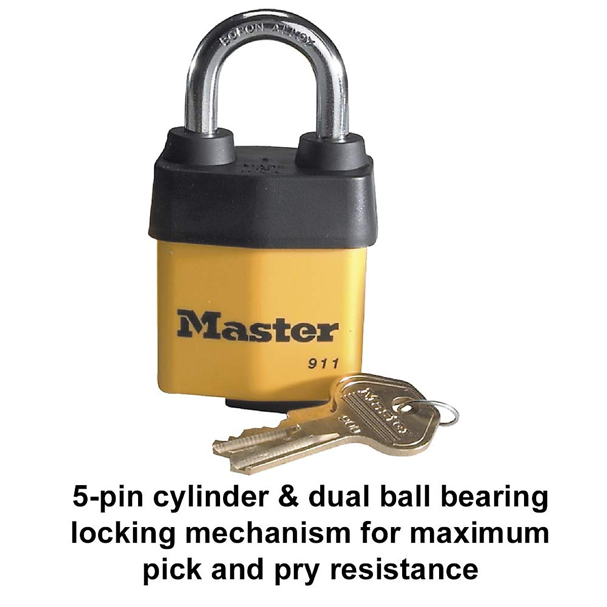 Master Lock 911DPF Heavy Duty Outdoor Padlock with Key, 1 Pack, Yellow