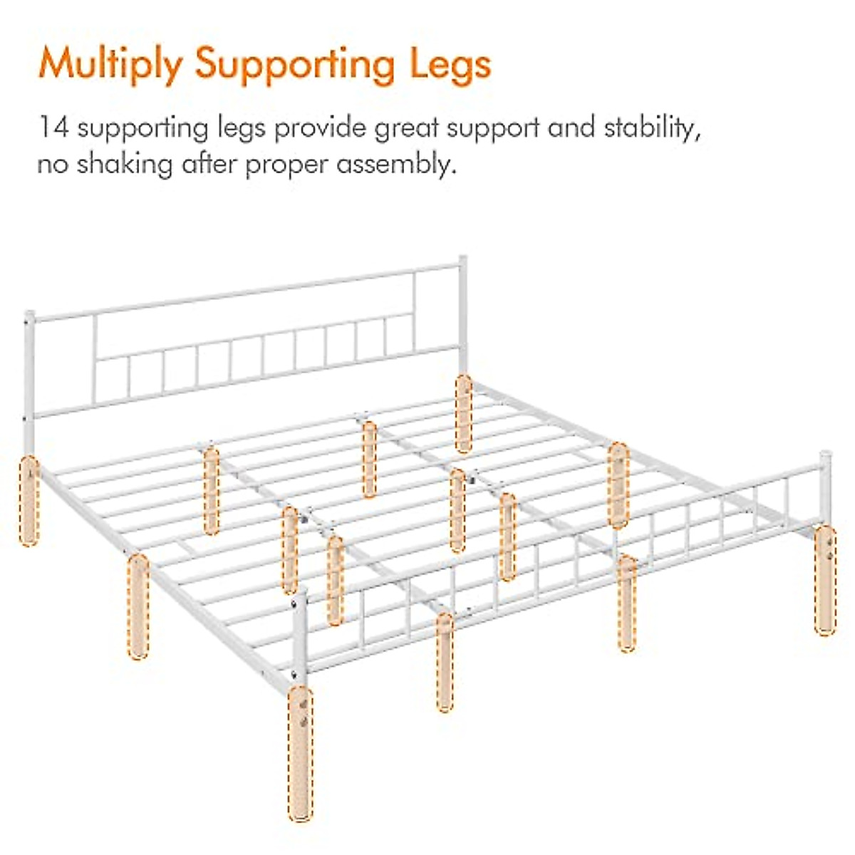 Yaheetech King Size Metal Bed Frame with Headboard and Footboard Platform Bed Frame with Storage No Box Spring Needed Mattress Foundation for Adults White