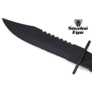 Snake Eye Tactical Serrated Blade 8.5 Inch Survival Knife Heavy Duty Stainless Steel with Kit & Nylon Sheath (Black)