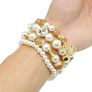 VONRU Pearl Charm Bracelet Set (Charm pearl bracelet set)