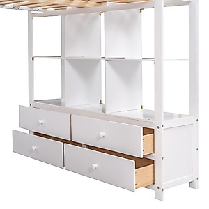 Harper & Bright Designs Full Loft Bed with Desk, Solid Wood Frame Storage Shelves and Drawers (Full Size, White), Gray(storage)