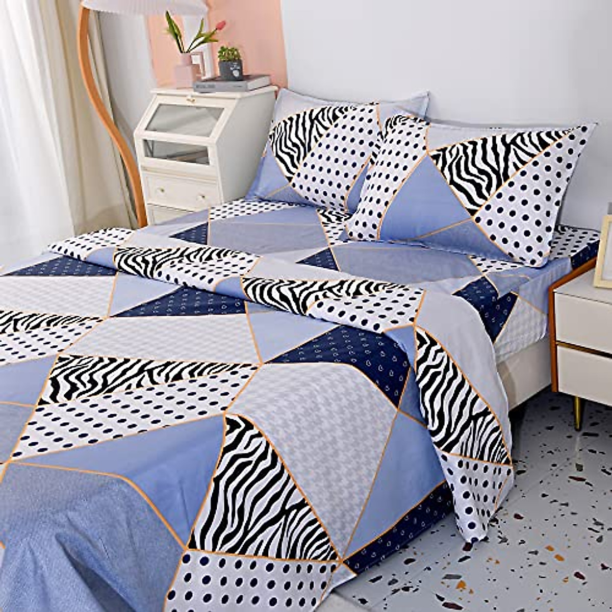 HOOBUY Soft Microfiber Printed Bed Sheets Set,All Seasons Bedding 3-Piece,Includes Floral Patterned Flat Sheet,Fitted Sheet with Elastic Deep Pocket&Pillowcase (XLQD, Twin)