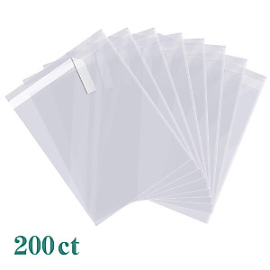 DeELF 9 x 12 Inch Clear Cellophane Bags, 200ct Self-Adhesive Sealing Strip Treat Bags in Bulk, Plastic Cello Bags for Safe Packing Food, Cookies, Candies, Fruits, Clothes and Shirts, 1.6Mil Thickness