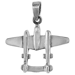 1 1/16 inch Sterling Silver P-38 Lightning Airplane Pendant Diamond-Cut Oxidized finish NO Chain