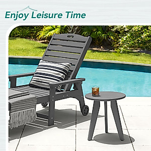 Homenjoy Outdoor Side Table, HDPE Outdoor Table, Small Round Side Table Weather-Resistant, Outdoor Side Tables for Patio, Porch, Deck, End Table for Plant Stand, Living Room, Bedroom, Gray