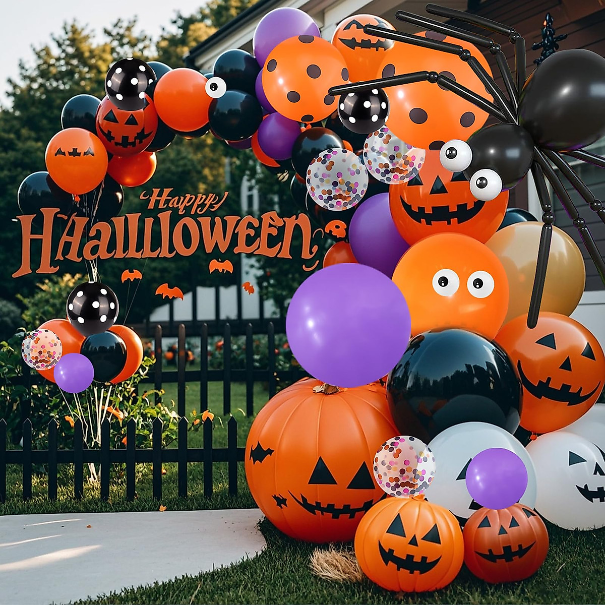 123 Pcs Halloween Balloons, Huge Spider Balloon Garland Arch kit Black Orange Purple Confetti Helium Latex Balloons for Birthday, Baby Shower, Outdoor Indoor Halloween Party Decorations Supplies
