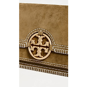 Tory Burch Women's Miller Suede Stitched Flap Shoulder Bag, Toasted Sesame, Tan, Brown, One Size