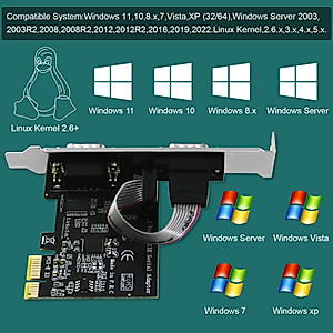 LinksTek 2-Port PCI Express RS-232 DB9 Serial Port Card for Windows XP, Vista,7, 8.x, 10, 11 32/64bit and Linux PCs, PCIE RS232 Card, PCIE Serial DB9 Port Card (PCIE-SE2)