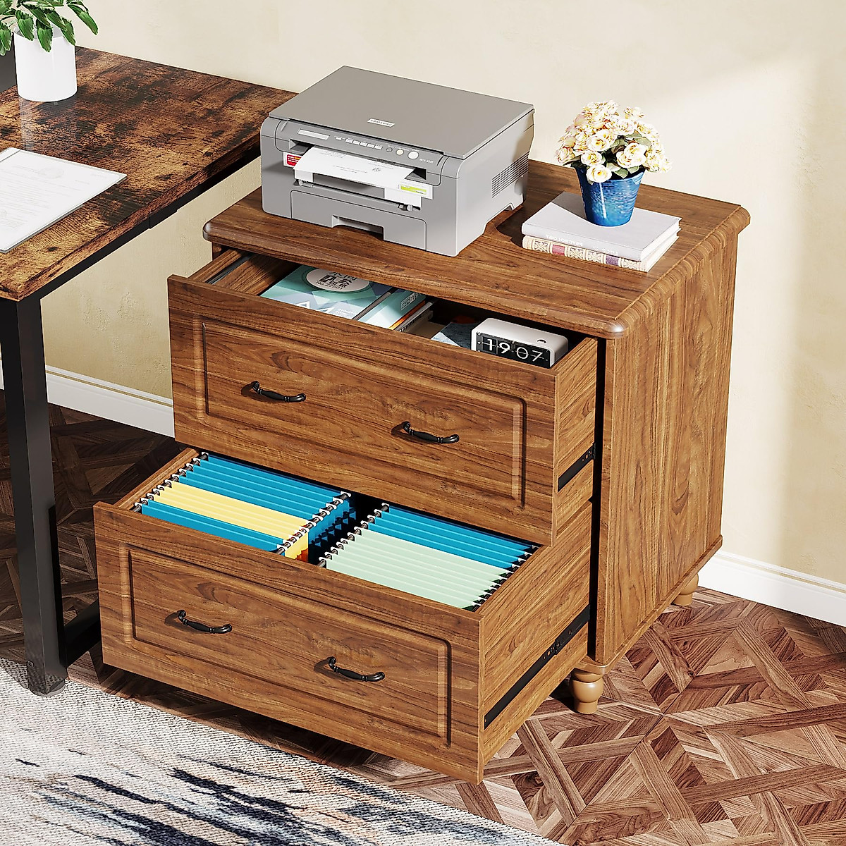 Tribesigns 2 Drawer Lateral Filing Cabinet, Wood Office File Cabinets with Solid Wooden Legs and Anti-tilt Mechanism for Home Office