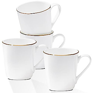 Bone China Coffee Mugs, 10oz Espresso Cups Set of 4, Lightweight Ceramic Coffee Mugs, Porcelain White Tea Cups, Latte Mugs for Women Men Moonlight, Gold Trim