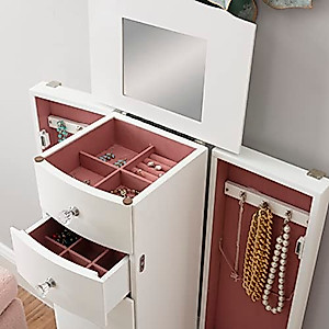 Powell Furniture Jewelry Armoire, White, 13"x 9.375"x 35.5"