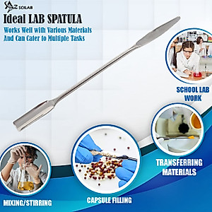 A2Z-DE008 Stainless Steel Double Ended Micro Lab Spatula Sampler, Semi Circle Scoop Spoon & Tapered Arrow End, 7" Length