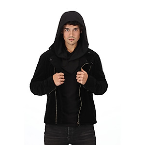 Rogue Ninja Hood Cyberpunk Mask Assassin Cosplay Techwear Cowl Ren Faire (Black)