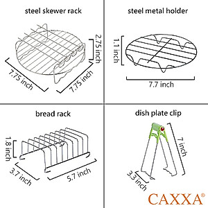 CAXXA 15 PCS 8 Inch XL Air Fryer Accessories, Deep Fryer Accessories with Recipe Cookbook Compatible with Growise Phillips Cozyna Fits All 4.2QT - 5.8QT Air Fryer