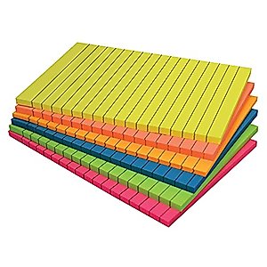 Lined Sticky Notes, 4 x 6, 6 Pack, 300 Sheets (50/Pad), Self Stick Notes with Lines, 6 Bright Assorted Colors, by Better Office Products, Post Memos, Strong Adhesive, 6 Pads