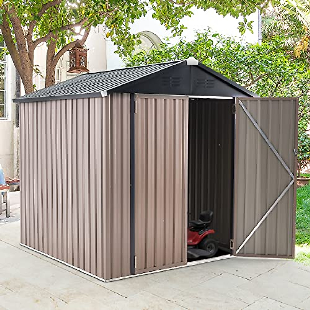 U-MAX 6 x 6FT Outdoor Storage Shed, Lockable Bike Shed,Garden Shed &Tool Shed for Backyard, Patio, Lawn